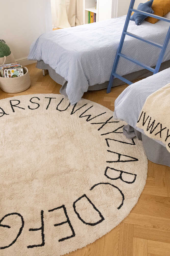 Washable Round Rug Abc Natural - Black – Lorena Canals | Official Website